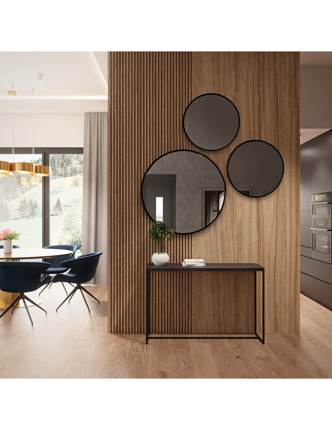 Zestaw Trzech Okr g ych Luster W Ramie Mdf Slim FITRI II